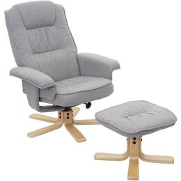 HHG - Relaxsessel M56, Fernsehsessel TV-Sessel mit Hocker, Stoff/Textil hellgrau - grey