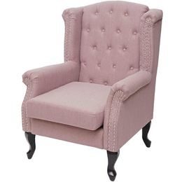 HHG Sessel Chesterfield Oxford, Relaxsessel Clubsessel Ohrensessel, wasserabweisend Stoff/Textil vintage rosa ohne Ottomane - pink
