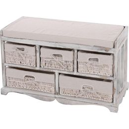 HHG Neuwertig] Kommode und Sitzbank mit 5 Schubladen, 45x77x36cm, Shabby-Look, Shabby Vintage weiß - white