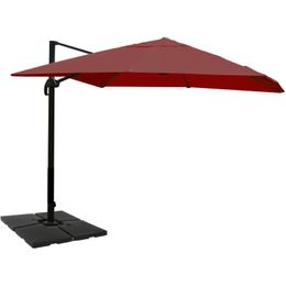 Gastronomie-Ampelschirm HHG 329, Sonnenschirm, 3x4m (Ø5m) Polyester/Alu 26kg bordeaux mit Ständer, drehbar - red