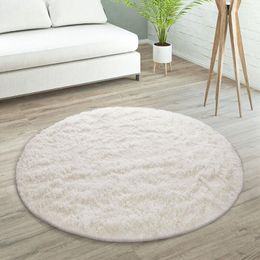 Hochflor Teppich Wohnzimmer Fellteppich Kunstfell Shaggy Flauschig Einfarbig Ivory (Creme), 80 cm Rund - Paco Home