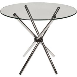 Runder Tisch, Couchtisch mit Platte aus gehärtetem Glas und Beinen aus verchromtem Stahl, 90x90h75 cm, Transparente Farbe - Dmora