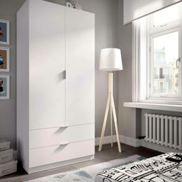 Dmora - Kleiderschrank Pisanino, Garderobe für Schlafzimmer, Kleiderschrank mit 2 Flügeltüren und 2 Schubladen, 81x52h184 cm, Weiß