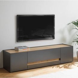 Lomadox Tv Lowboard modern CRISP-61 in anthrazit mit Absetzungen in Wotan Eiche Nb., b/h/t: ca. 170/40/45 cm - braun