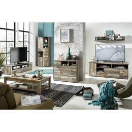 Lomadox Wohnzimmer Komplett Set Driftwood braun Industrial Design BRANSON-36 - braun