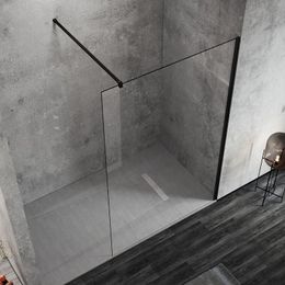 Sonni - Walk in Dusche Duschwände Duschwand Duschabtrennung 10mm nano Klares Sicherheitsglass Schwarzer Aluminiumrahmen 140x200cm