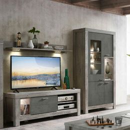 Lomadox TV-Wohnmöbel inkl. LED-Beleuchtung in Betonoxid und Haveleiche Nb. GRONAU-55 BxHxT: 265x200x48cm - braun