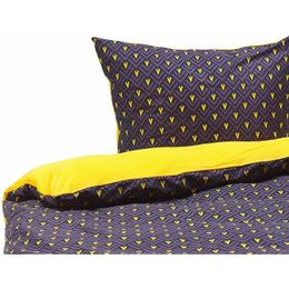 Beliani Bettwäsche Set Dunkelblau / Gelb aus Baumwolle 155 x 220 cm Kopfkissenbezug Deckenbezug Praktisch Schlafzimmereinrichtung Modernes Design - Lila