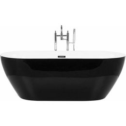 Beliani Badewanne Schwarz Acryl Oval Freistehend 160 x 75 cm mit Überlaufsystem Modern Badezimmer Ausstattung