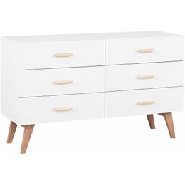 Beliani Kommode weiß mdf Platte Eichenholz 75 x 120 x 42 cm Retro Minimalistisch Funktional Praktisch Dekorativ Wohnzimmer - Heller Holzfarbton