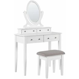 Beliani Schminktisch Weiß 144 x 40 x 90 cm Hocker Kippbarer Ovaler Spiegel 4 Schubladen Schlafzimmer Wohnzimmer Aufbewahrung Kosmetika - Grau