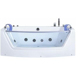 Beliani Whirlpool-Badewanne Weiß 175 x 85 cm mit Farblichttherapie Wasserfall Sichtfenster Modern