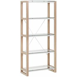 Beliani - Bücherregal Heller Holzfarbton Glas Faserplatte 152 x 168 x 30 cm Skandinavischer Stil 4 Fächer Viel Stauraum Wohnzimmer Modern