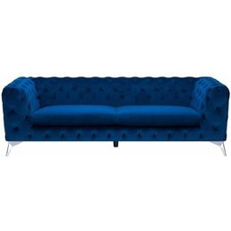 Beliani Sofa Marineblau Samtstoff 3-Sitzer Chesterfield Stil Klassisch Wohnzimmer - Blau