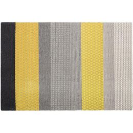 Beliani Teppich Grau mit Gelb 140 x 200 cm Kurzflor Streifen Rechteckig Elegant Modern - Schwarz