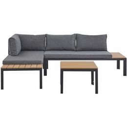 Beliani - Lounge Set Grau Kunstholz Aluminium 4-Sitzer inkl. Couchtisch und Auflagen Modern Terrasse Outdoor - Heller Holzfarbton