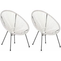 Beliani - Gartenstuhl 2er Set Weiß Polyrattan Spaghetti-Optik Modern Mexikanischer Stil Outdoor Balkon Terrasse Garten Möbel - Schwarz