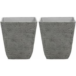 Beliani Blumentopf 2er Set Grau Steingemisch Kunstharz und Glasfaser 49 x 49 x 53 cm Quadratisch Modern Outdoor & Indoor Garten Terrasse Ausstattung - Grau