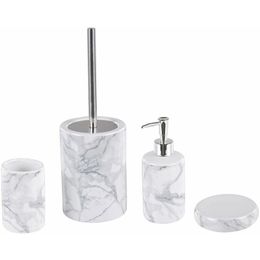 Beliani Badezimmer Set Weiß Keramik 4-teilig Trinkglas Seifenschale Seifenspender Toilettenbürste Marmoroptik Badezimmer - Weiß