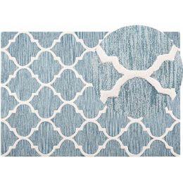 Beliani - Teppich Blau Weiß Baumwolle Wolle 160 x 230 cm Kurzflor Marokkanisches Muster Handgetuftet Rechteckig - Blau