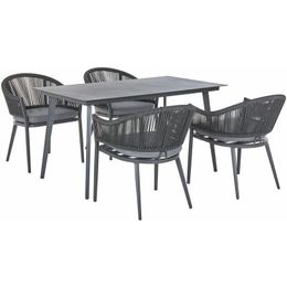 Beliani Gartenmöbel Set Grau Aluminium Tisch 140x80 rechteckig in Steinoptik 4 Stühle mit Armlehnen Auflagen Terrasse Outdoor Möbel - Grau