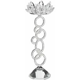 Beliani - Kerzenständer Silber 9 x 25 cm Glas und Metall Kerzenhalter mit dekorativen Kristallen Blumenform Glamour - Silber