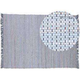 Beliani - Teppich Grau Baumwolle 160 x 230 cm Kurzflor Mit Fransen Handgewebt Rechteckig - Grau