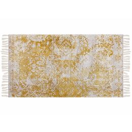 Beliani - Teppich Beige u. Senfgelb Viskose 80 x 150 cm Rechteckig Kurzflor mit Fransen Orientalisches Muster Rechteckig Wohnzimmer Schlafzimmer Flur