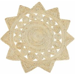 Beliani Teppich Beige Jute 120 cm rund Sternform Kurzflor Boho Stil Flur Diele Salon Wohnzimmer Arbeitszimmer u. Schlafzimmer - Beige