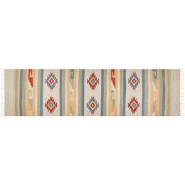 Beliani Kelim-Teppich Mehrfarbig Baumwolle 80 x 300 cm mit Fransen Geometrischem Muster Handgewebt Zweiseitig Läufer Modern Wohnzimmer Schlafzimmer - Bunt