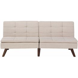 Beliani - 3-Sitzer Sofa Hellbeige Stoffbezug Gesteppt mit Schlaffunktion Verstellbarer Rückenlehne Hohe Holzbeine Retro Wohnzimmer Schlafsofa