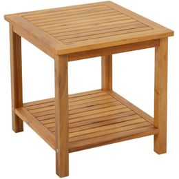 Spetebo Akazien Beistelltisch iowa geölt - 45 x 45 cm - Holz Gartentisch mit 2 Ablagen - Couchtisch Bistrotisch Holztisch aus Akazienholz für Balkon Terrasse
