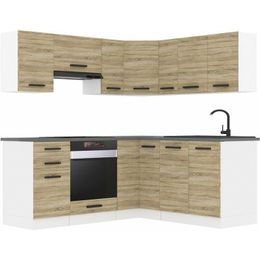 Küchenzeile Küchenblock Küche L-Form Sarah Küchenmöbel mit Griffe, Einbauküche ohne Elektrogeräten mit Hängeschränke und Unterschränke, mit