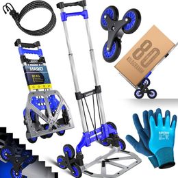 Masko - Stufen-Sackkarre Treppenkarre Klappbar 80 kg Tragkraft 3x3 Treppensteiger inkl. Rädern + 2 Expanderseile + Handschuhe - höhenverstellbarer