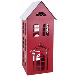 Windlicht Metall Haus 45 x 19 cm rot-weiß - TrendLine