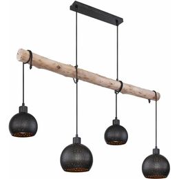 etc-shop - Pendelleuchte Holz Metall Holzleuchte Hängelampe Vintage Lampe, 4 flammig, Retro, Dekorstanzugen schwarz matt gold braun, 4x E27