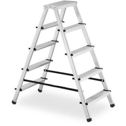 Trittleiter klappbar, 5 Stufen, Treppenleiter Aluminium, Leiter bis 125 kg, hbt: 102,5 x 45,5 x 92 cm, silber - Relaxdays