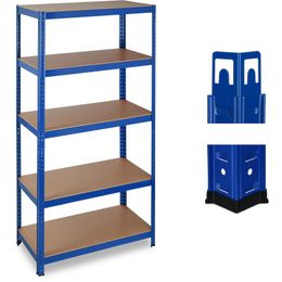 Schwerlastregal, Traglast 875 kg, 5 Ebenen, zum Stecken, Keller, Garage, HxBxT 180x90x45 cm, Stahl & mdf, blau - Relaxdays