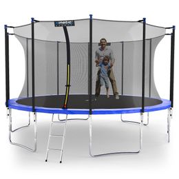 KINETIC SPORTS Trampolin Outdoor SALTO Ø 183/244/305/366/400/430/490 cm -TÜV Rheinland geprüft, Kindertrampolin Set mit Netz, Randpolster, USA Sprungtuch - Gartentrampolin, bis zu 160kg Blau Ø 430 cm Ø 430 cm, blau