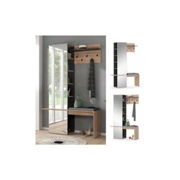 VICCO Flurgarderobe Dielengarderobe Garderobe Adeline Eiche Anthrazit Modern Sitzbank 120x190 cm Schlafzimmer Garderobenspiegel Kleiderhaken Garderobenablage Fach Regal