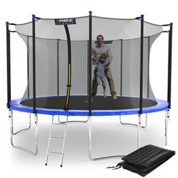 KINETIC SPORTS Trampolin Outdoor 'Salto Plus' Ø 183/244/305/366/400/430/490 cm - TÜV Rheinland geprüft, Komplett-Set für Kinder, USA Sprungtuch, Netz, Randpolster, Leiter - bis zu 160kg Ø 400 cm, Blau-2