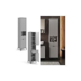 VICCO Hochschrank Eliza 40 x 190 cm, Grau, Badezimmer, modernes Design, mit Türen