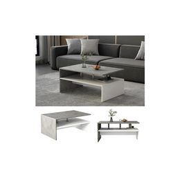 Livinity Couchtisch Mike 90 x 42 cm, Beton Weiß, moderner Tisch mit Ablagen