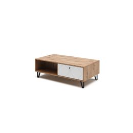 VICCO Couchtisch Nizza 110 x 37 cm, Artisan Weiß, moderner Tisch mit Ablagen