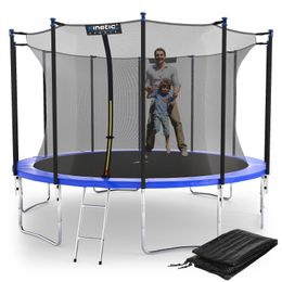 KINETIC SPORTS Trampolin Outdoor 'Salto Plus' Ø 183/244/305/366/400/430/490 cm - TÜV Rheinland geprüft, Komplett-Set für Kinder, USA Sprungtuch, Netz, Randpolster, Leiter - bis zu 160kg Blau-2 Ø 366 cm Ø 366 cm, Blau-2