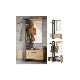 VICCO Flurgarderobe Dielengarderobe Garderobe Porto Schwarz Artisan Mediterran 120x190 cm Schlafzimmer Spiegel Kleiderstange Tür Fach Ablage rollbar