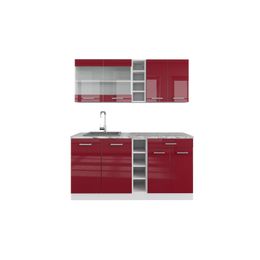 VICCO Küchenzeile Küchenblock Einbauküche R-Line Single Weiß Bordeaux Hochglanz 160 cm