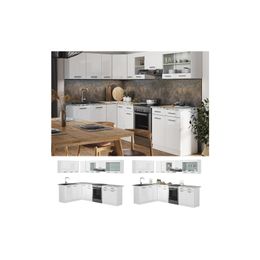 VICCO Eckküche Küchenblock Einbauküche Rick Weiß Hochglanz 270 cm modern Küchen Schränke Spülenunterschrank Eck-Unterschrank Eck-Hängeschrank Arbeitsplatte Küchenmöbel Küchenzeile L-Küche