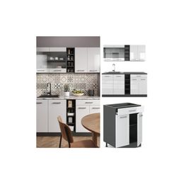VICCO Küchenzeile Küchenblock Einbauküche R-Line Single Anthrazit Weiß Hochglanz 160 cm