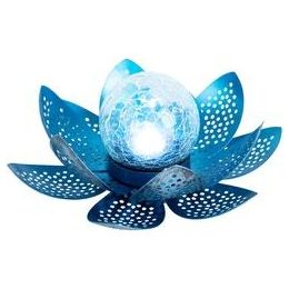Asia Garten Lotusblüte Deko Solar Lotusblüte für Außen Garten Deko Leuchten, Crackle Glas Metallblätter silber, 1x LED, D 25 cm